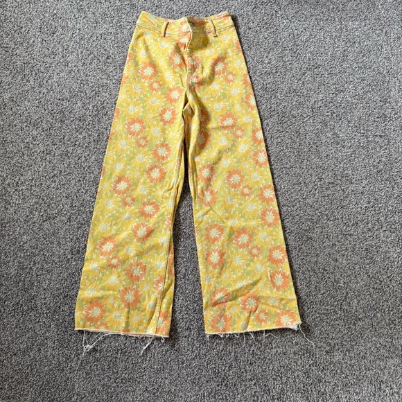 Zara | Jeans | Zara Yellow And Orange Floral Pants | Poshmark